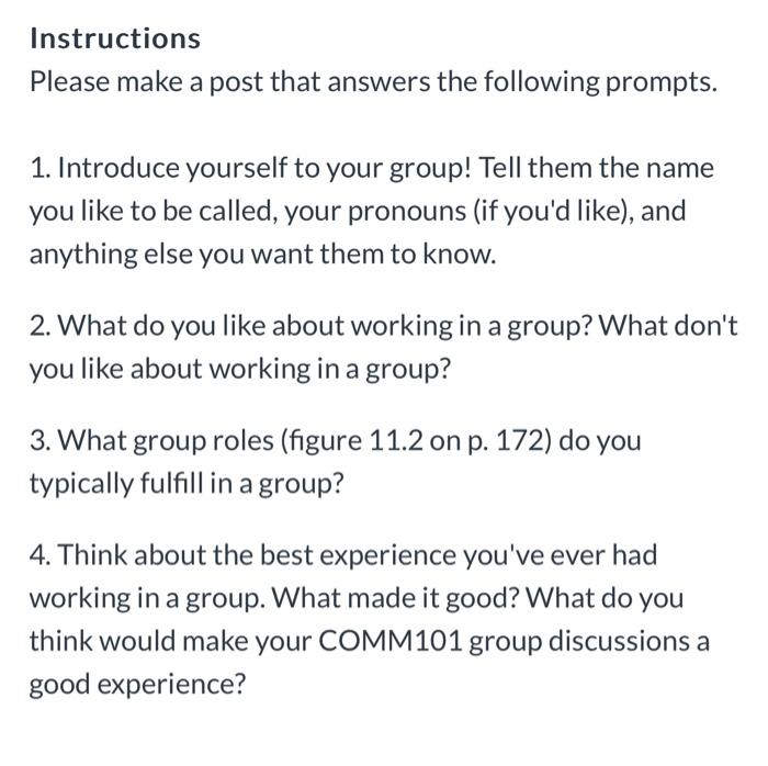 Instructions Please make a post that answers the | Chegg.com
