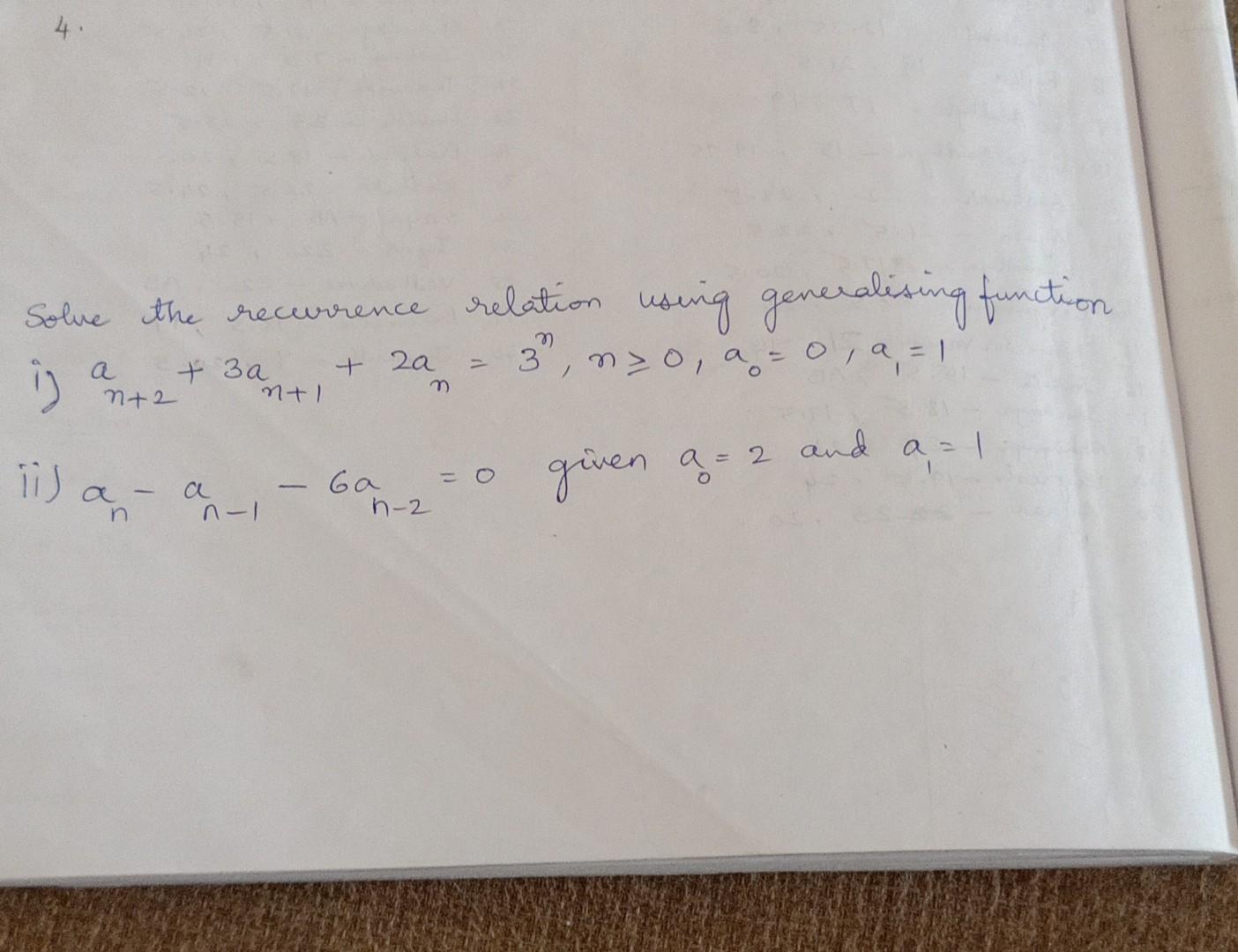 Solve The Recurrence Relation Using Generalising