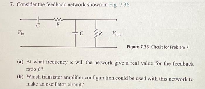 Solved 7. Consider the feedback network shown in Fig. 7.36. | Chegg.com