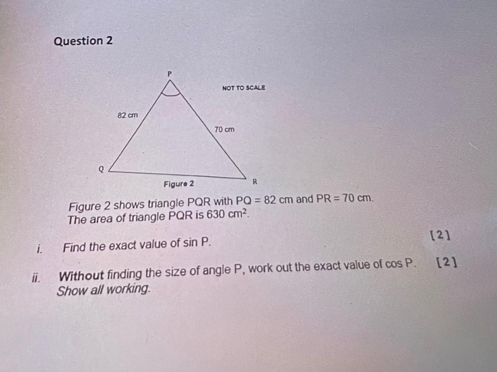 Solved Question 2Figure 2 ﻿shows triangle PQR ﻿with PQ=82cm | Chegg.com