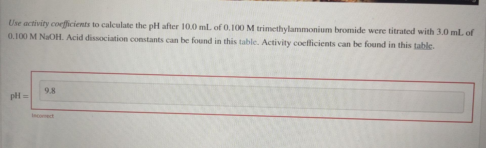 Solved Use activity coefficients to calculate the pH after | Chegg.com