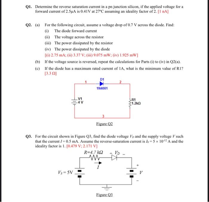 Solved Q1. Determine the reverse saturation current in a pn | Chegg.com