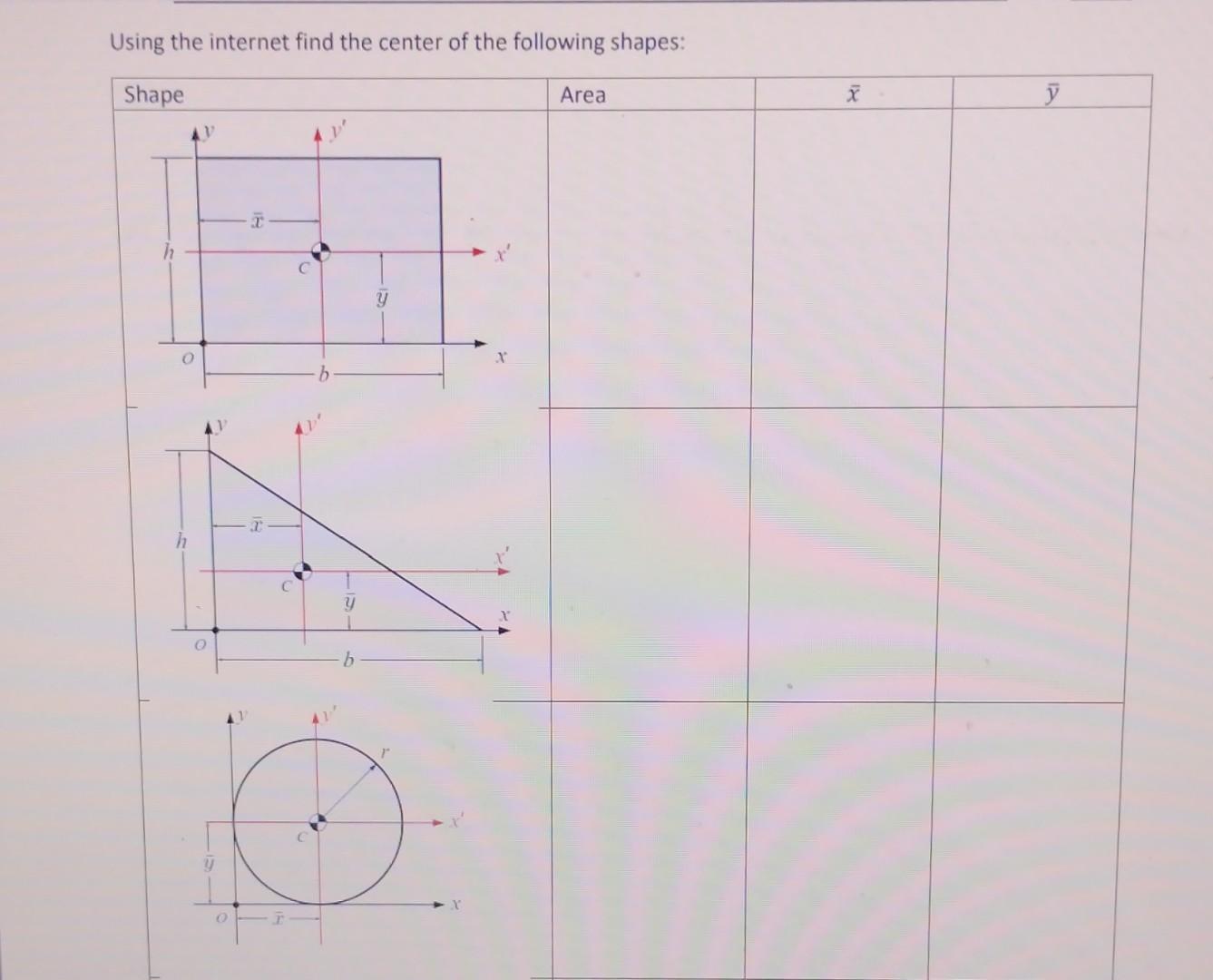 Solved Using the internet find the center of the following | Chegg.com