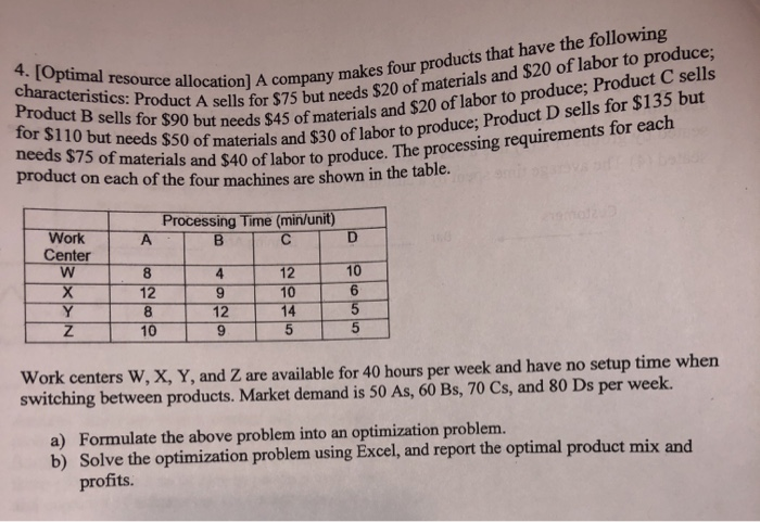 Solved 4. [Optimal resource allocation) A company | Chegg.com