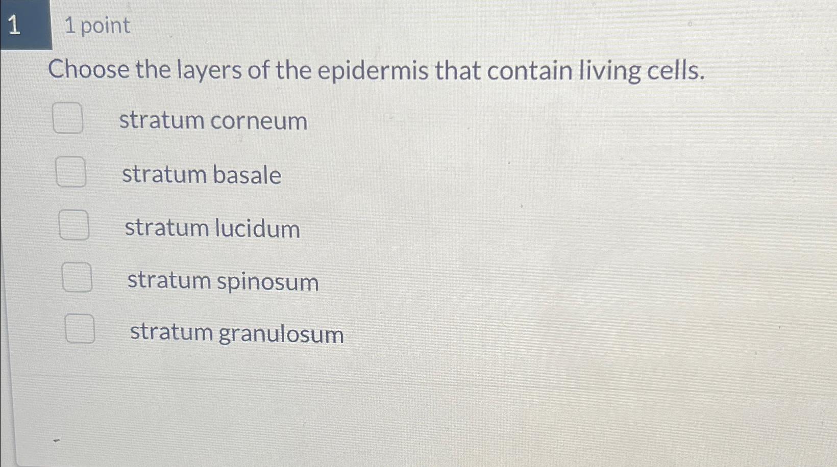 Solved 11 ﻿pointChoose the layers of the epidermis that | Chegg.com