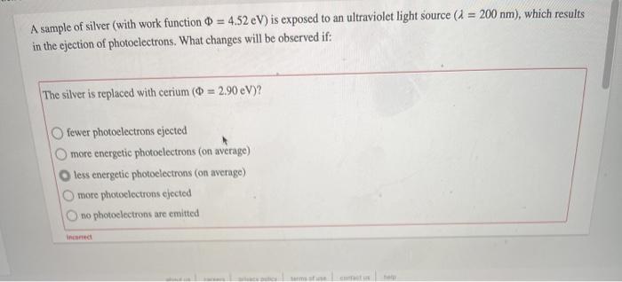 Solved A sample of silver (with work function 0 = 4.52 eV) | Chegg.com