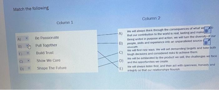 Match the following Column 1 Column 2 | Chegg.com