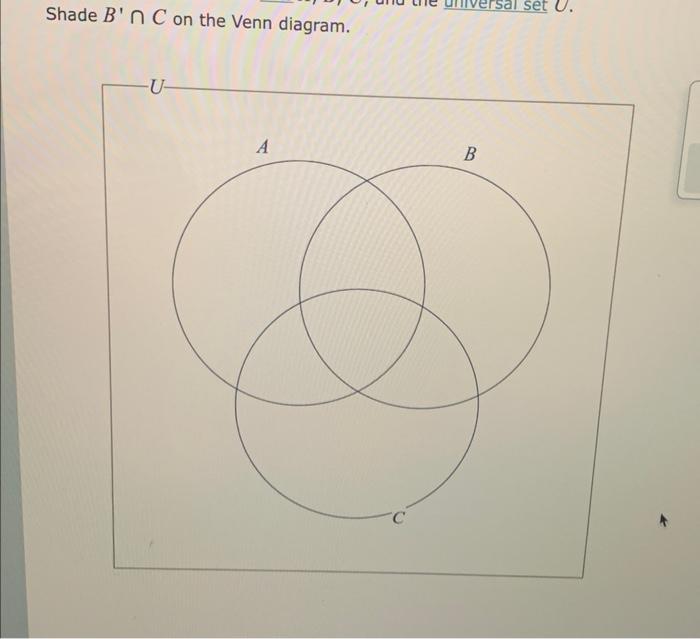 Solved Shade B′∩C on the Venn diagram. | Chegg.com