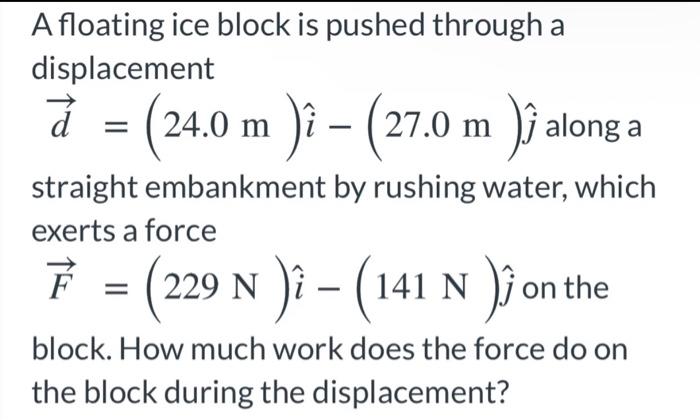 Solved A floating ice block is pushed through a displacement | Chegg.com