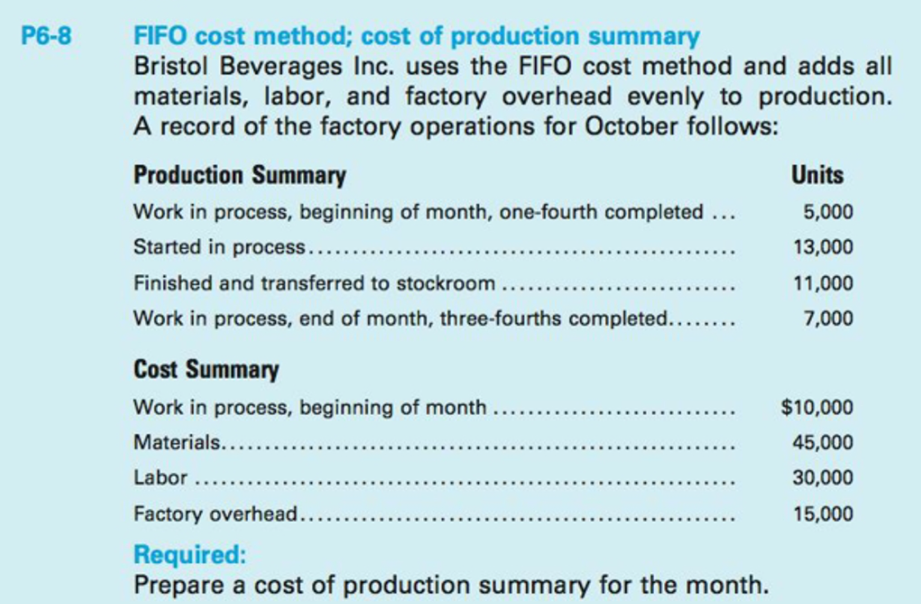 Solved P6-8 ﻿FIFO cost method; cost of production | Chegg.com