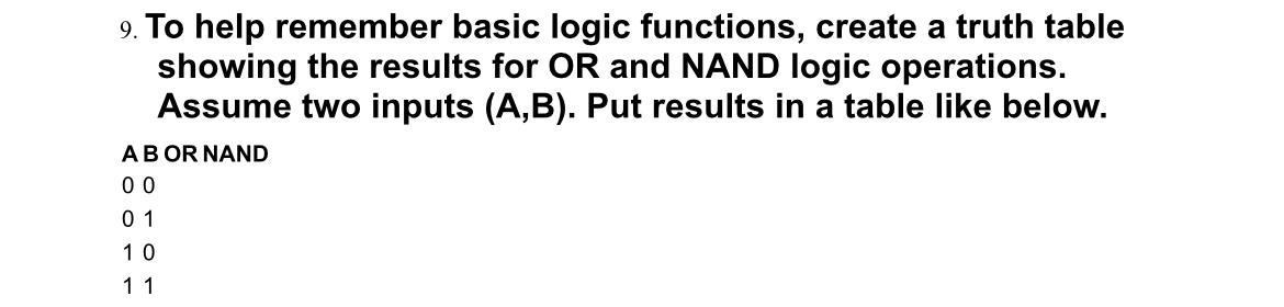 Solved To help remember basic logic functions, create a | Chegg.com
