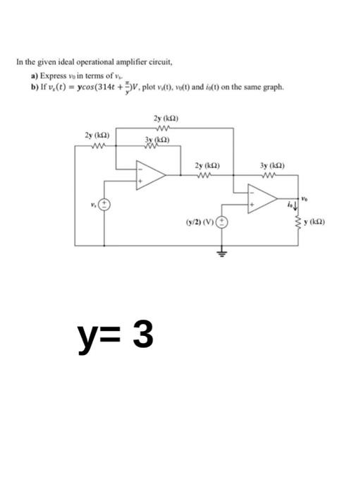 Solved the given ideal operational amplififer circuit, y=3 | Chegg.com