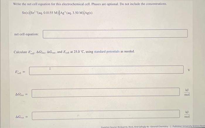 Solved Write the net cell equation for this electrochemical | Chegg.com