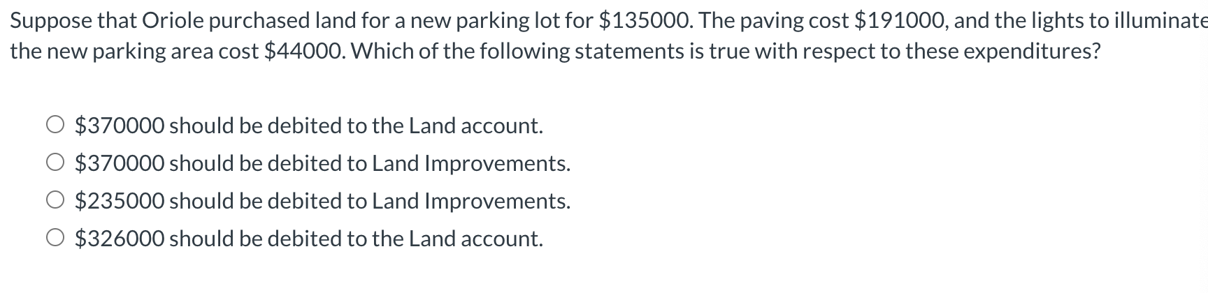 Solved Suppose that Oriole purchased land for a new parking | Chegg.com