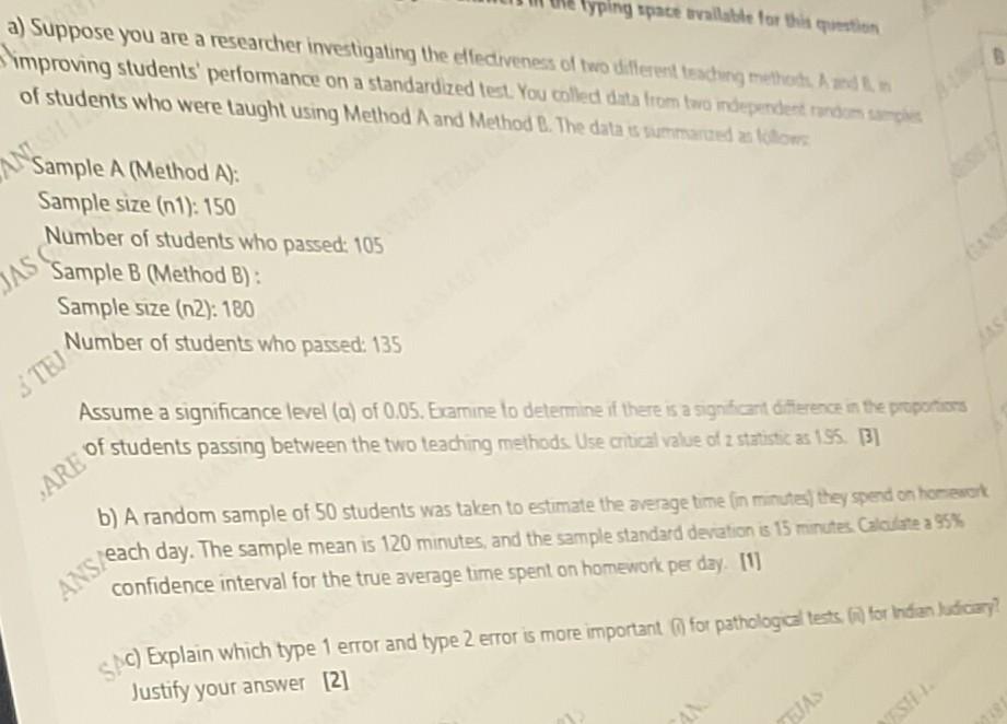 Solved a) Suppose you are a researcher investigating the | Chegg.com