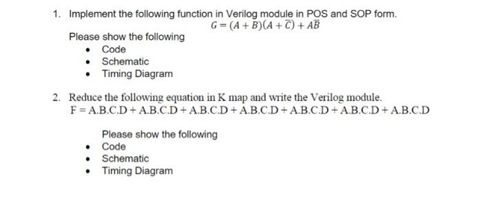 Solved 1. Implement the following function in Verilog module | Chegg.com