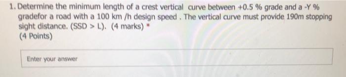 Solved 1. Determine the minimum length of a crest vertical | Chegg.com