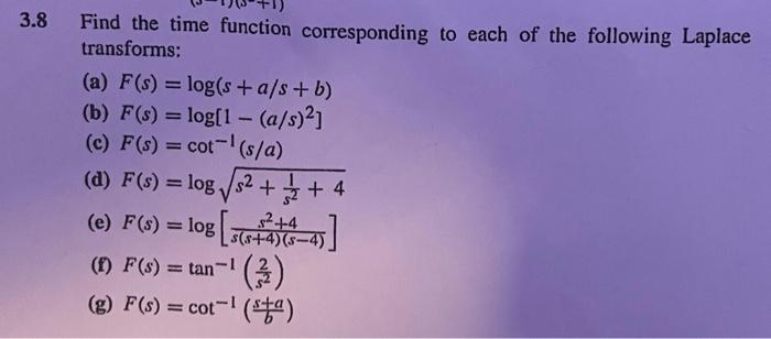Solved .8 Find the time function corresponding to each of | Chegg.com