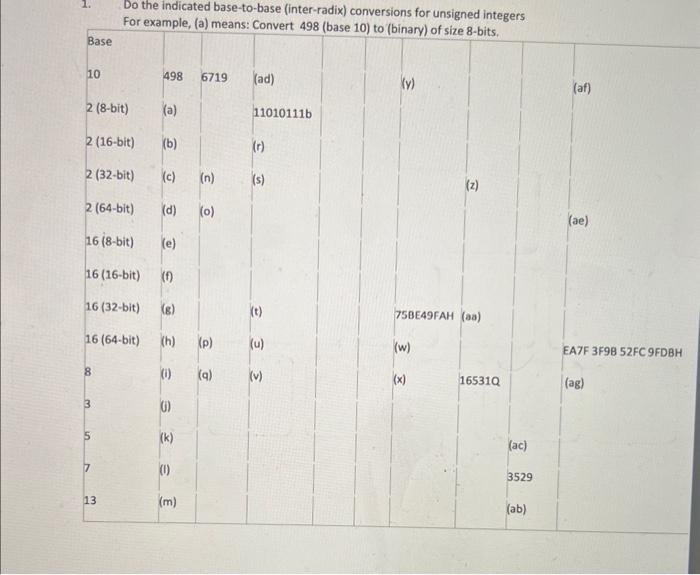 o Base 10 (decimal) o Base 2 (binary) - Base 16 | Chegg.com