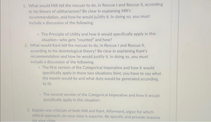 1. What would Mill tell the rescuer to do, in Rescue | Chegg.com