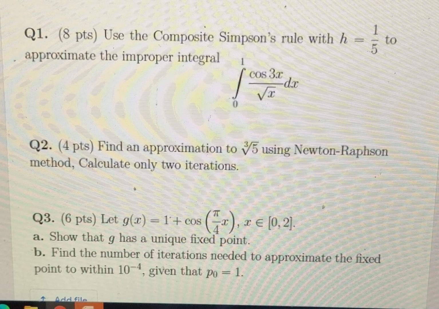 Solved сл — to 1 Q1. (8 pts) Use the Composite Simpson's | Chegg.com