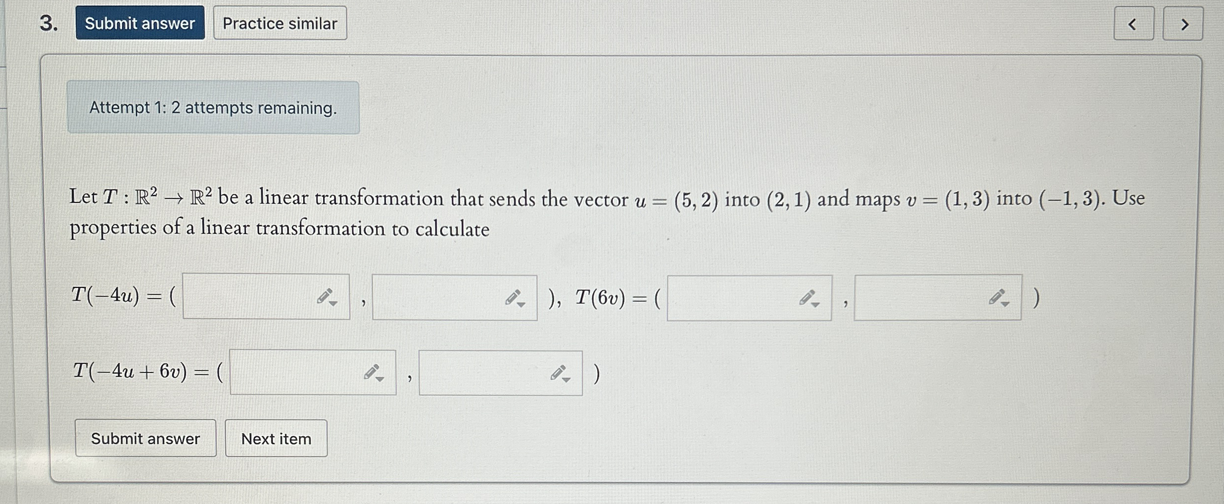 Solved Attempt 1: 2 ﻿attempts remaining.Let T:R2→R2 ﻿be a | Chegg.com