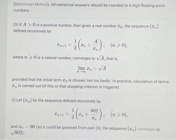Solved (Babylonian Method). All numerical answers should be | Chegg.com