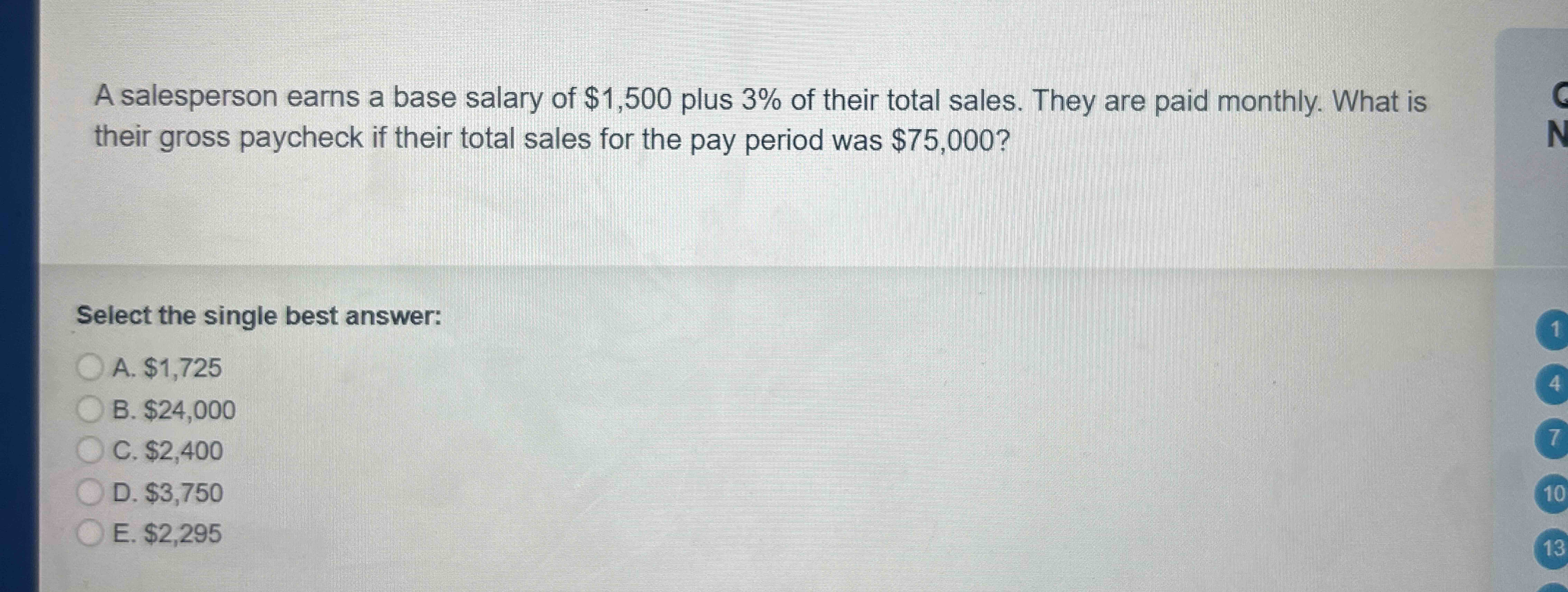Solved A salesperson earns a base salary of ﻿$1,500 ﻿plus | Chegg.com