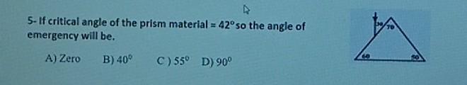 Solved 5. If critical angle of the prism material = 42° so | Chegg.com
