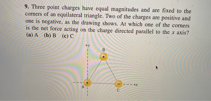 Solved 9. Three point charges have equal magnitudes and are | Chegg.com