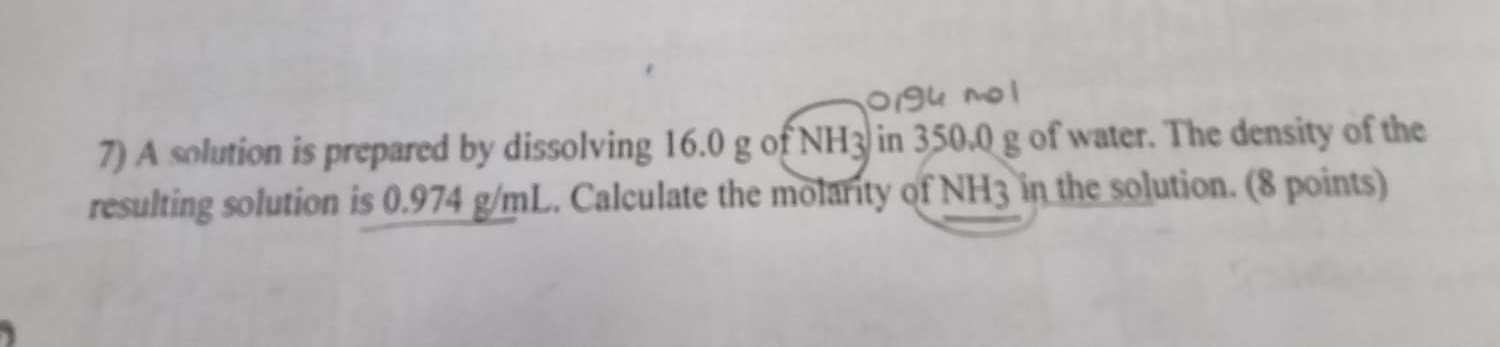 Solved A solution is prepared by dissolving 16.0g ﻿of NH3 | Chegg.com