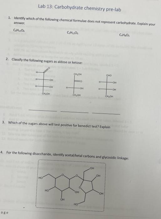 Solved Lab 13: Carbohydrate chemistry pre-lab 1. Identify | Chegg.com