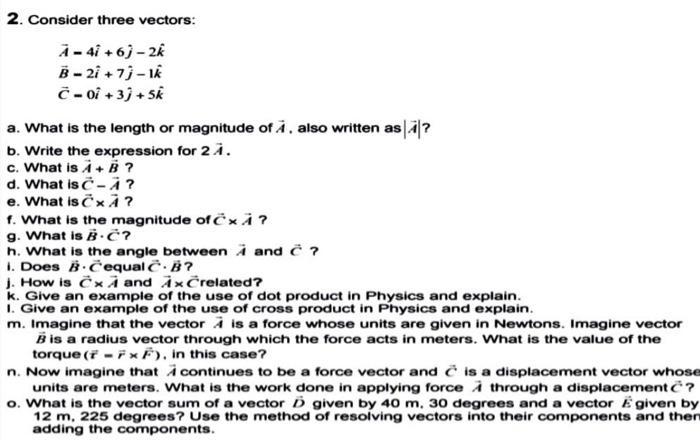 Solved Vectors ( dot and cross product worksheet) Quantities | Chegg.com
