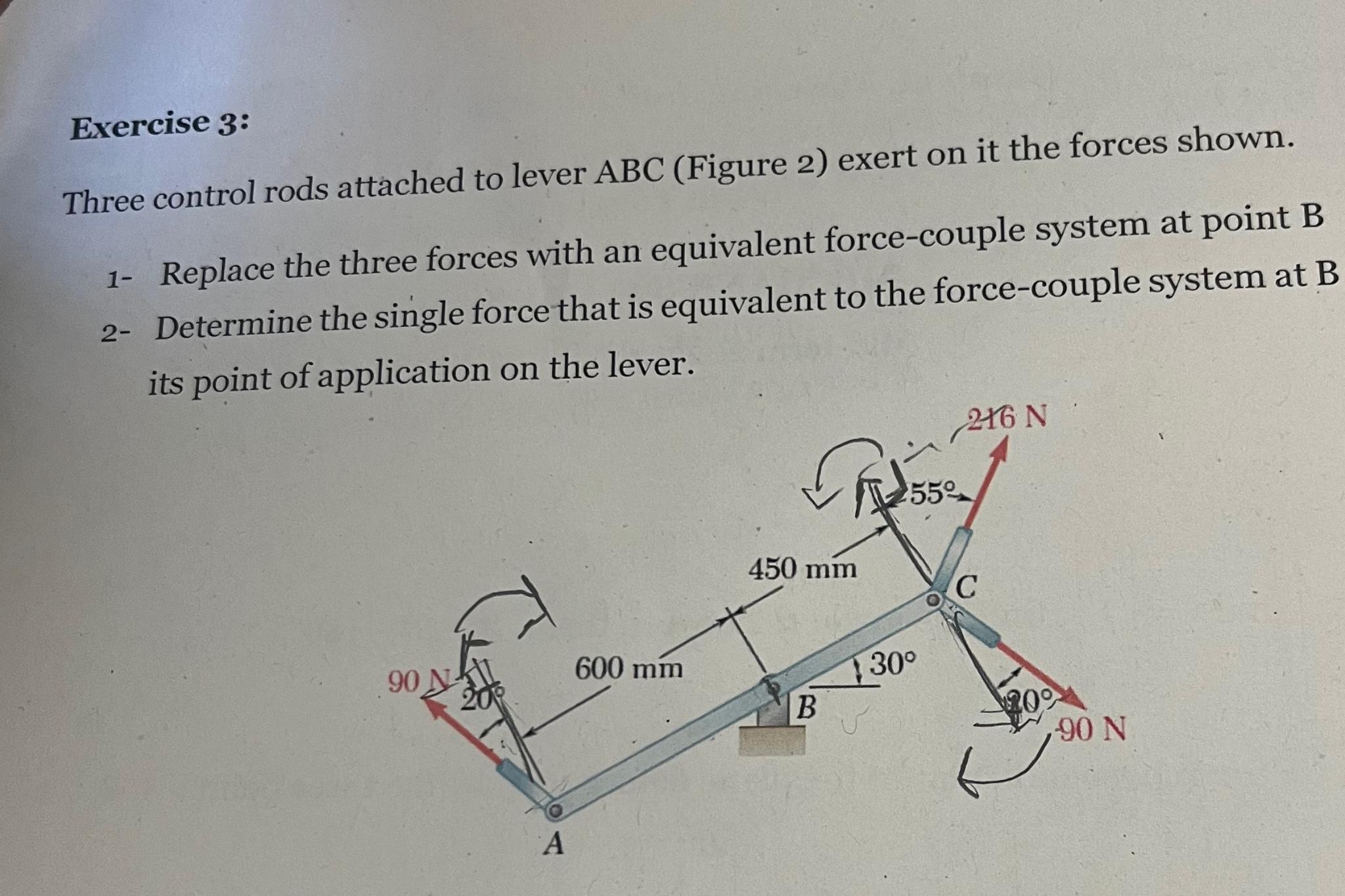 Solved Exercise 3:Three control rods attached to lever ABC | Chegg.com