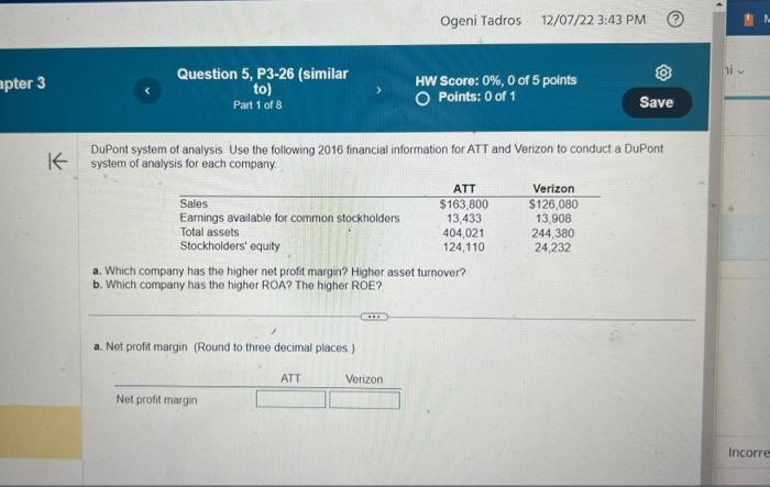 Solved DuPont system of analysis Use the following 2016 | Chegg.com
