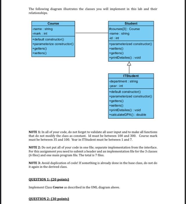 Solved Implement Class Student as described in the UML | Chegg.com