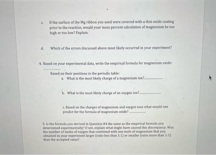 Solved Post Lab Questions Empirical Formula Name: (Type the | Chegg.com Solved Post Lab Questions Empirical Formula Name: (Type the | Chegg.com