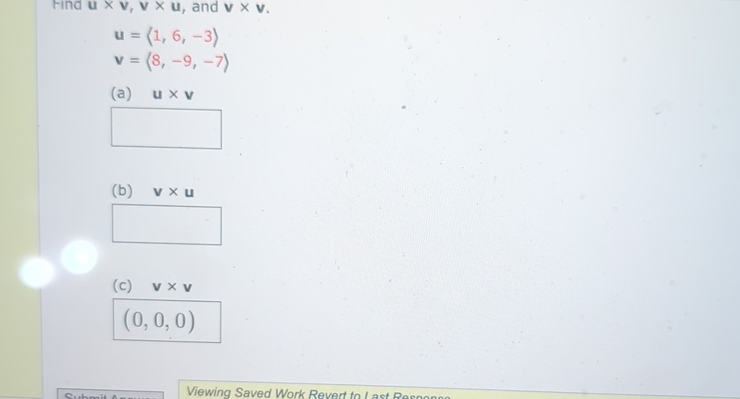 Solved Find u×v,v×u, ﻿and | Chegg.com