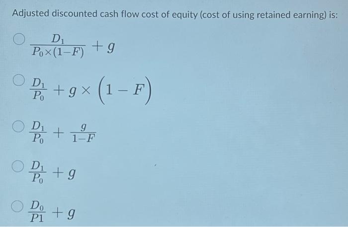 Solved Adjusted discounted cash flow cost of equity (cost of | Chegg.com