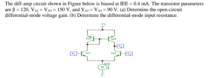 Solved The diff-amp circuit shown in Figure below is biased | Chegg.com