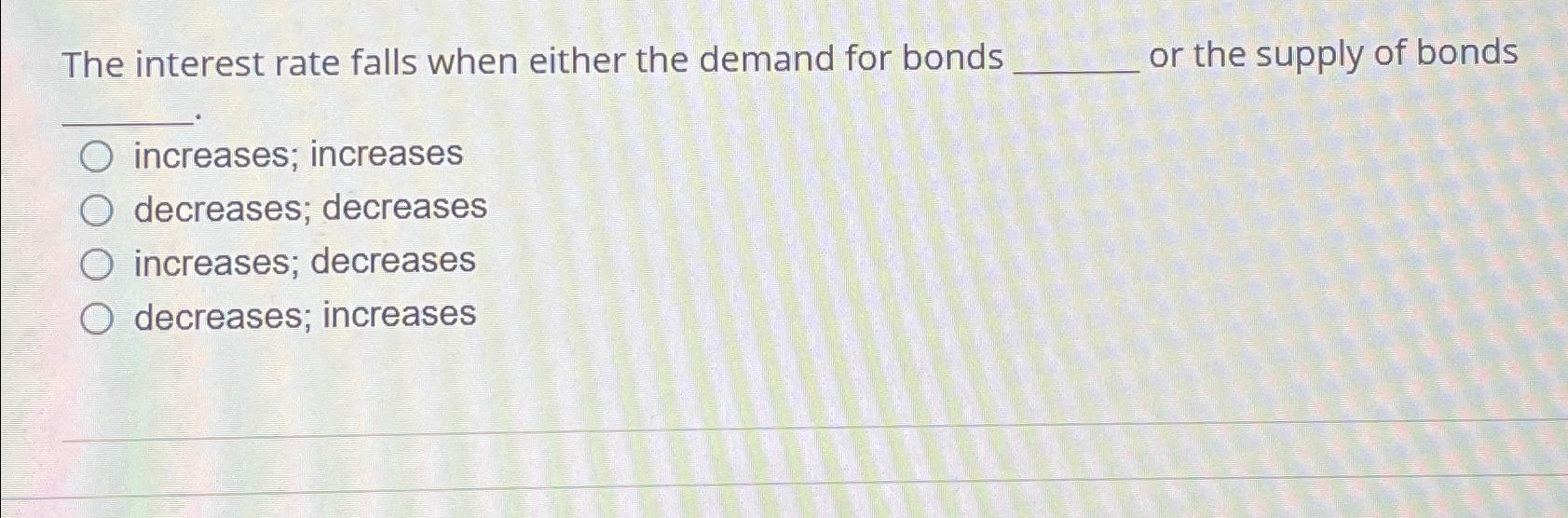 Solved The interest rate falls when either the demand for | Chegg.com