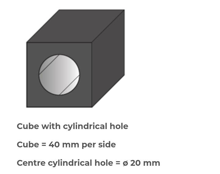 Solved Cube with cylindrical hole Cube =40 mm per side | Chegg.com