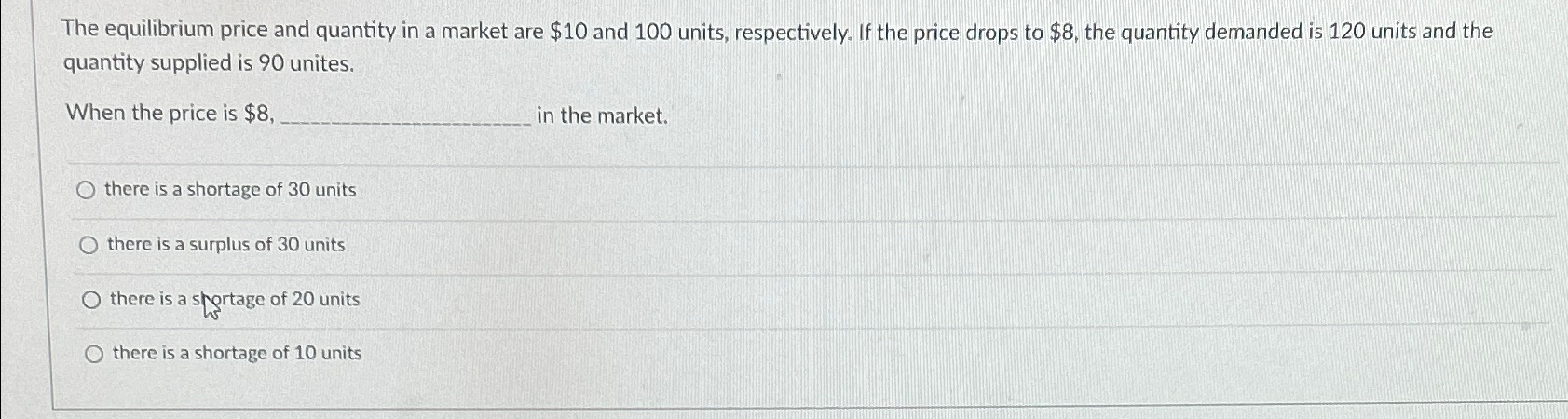 Solved The equilibrium price and quantity in a market are | Chegg.com