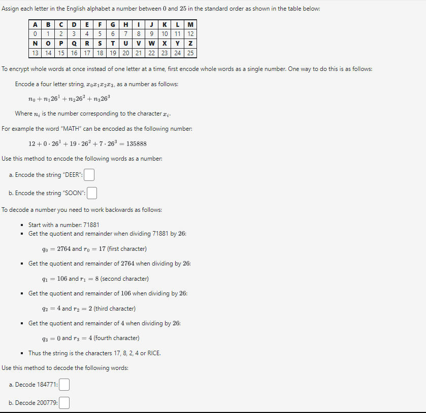 Solved Assign each letter in the English alphabet a number | Chegg.com