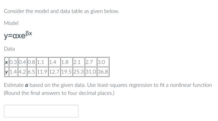 Solved Consider the model and data table as given below. | Chegg.com