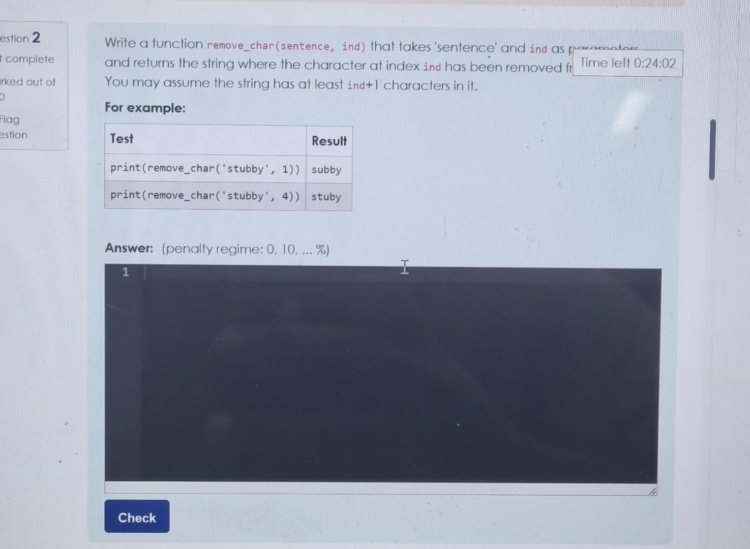 Solved Write a function remove_char (sentence, ind) that | Chegg.com