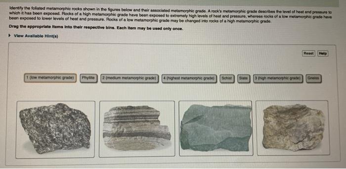 Solved Identify the foliated metamorphic rocks shown in the | Chegg.com