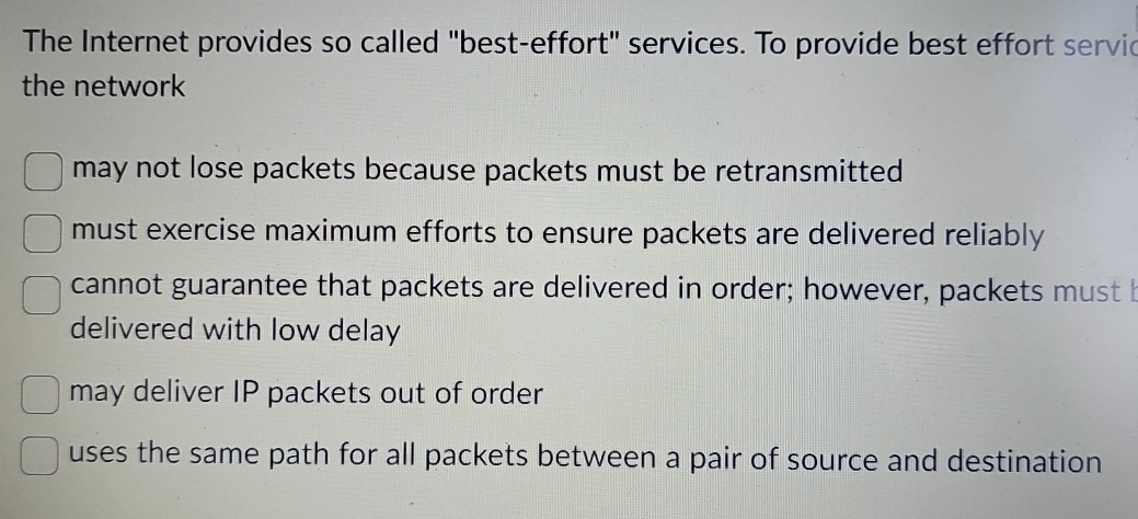 Solved The Internet provides so called "best-effort" | Chegg.com
