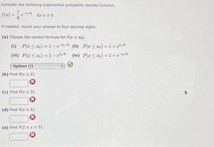 Solved Consider the following exponential probability | Chegg.com