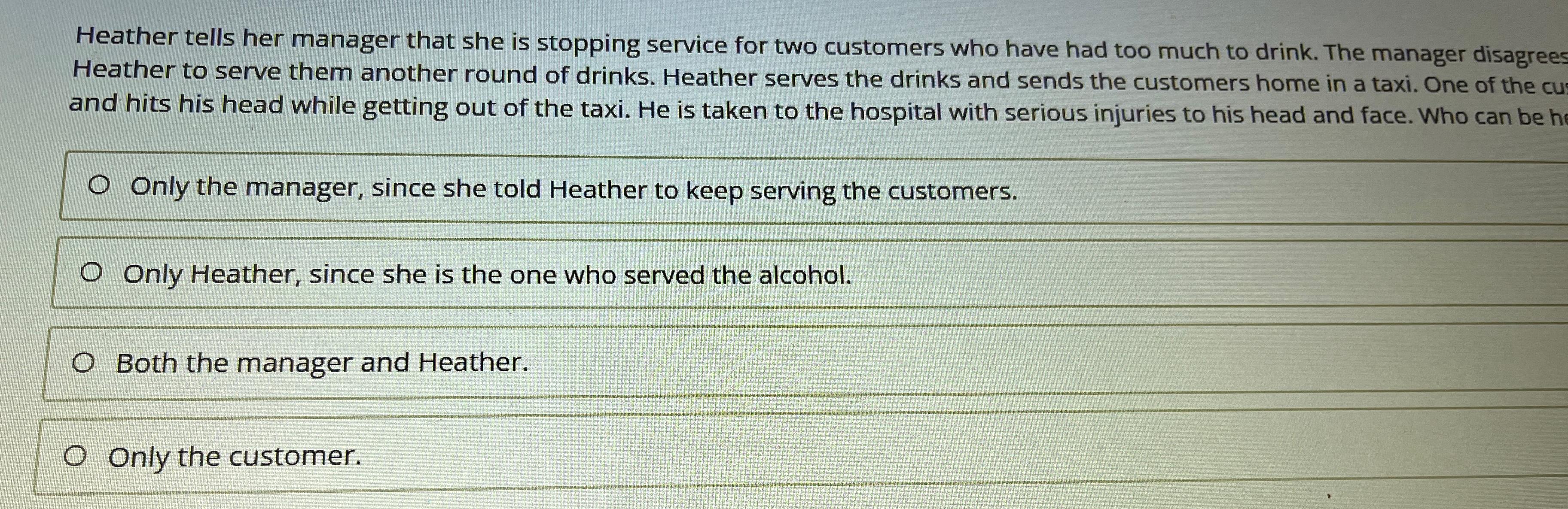 Solved Heather tells her manager that she is stopping | Chegg.com